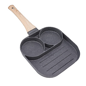 Breakfast Cooking Pan Egg Frying 2 Round Cup 3 Section Stick Proof With Wooden Handle For Induction Gas Stove Home