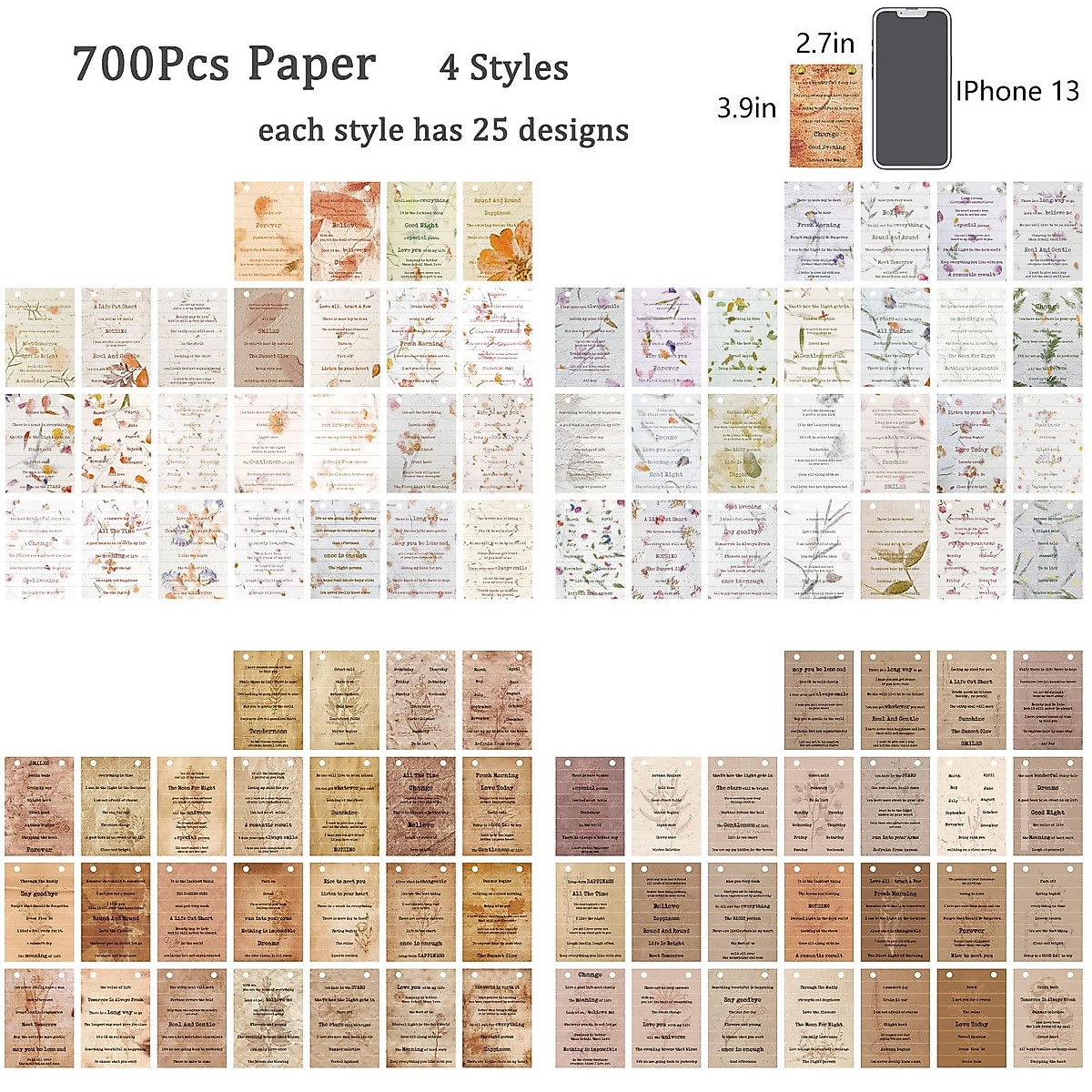 JOYCHOIC 700Pcs Vintage Quote Paper for Scrapbooking, Phrases Words Paper for Junk Journal Supplies, Scrapbook Journaling Bullet Decorative DIY Art Crafts Collage Embellishment
