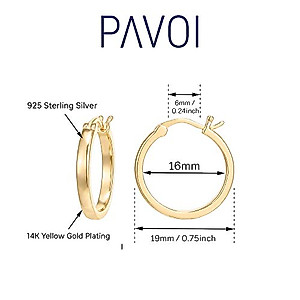 PAVOI 14K Yellow Gold Plated 925 Sterling Silver Post Lightweight Hoops | 20mm | Yellow Gold Hoop Earrings for Women