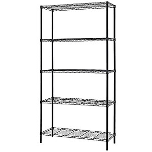 FDW 14" D x 36" W x 72" H 5-Shelf Wire Shelving Adjustable Metal Shelf Large Storage Shelves Heavy Duty Height Commercial Grade Steel Layer Shelf 1250 LBS Capacity,Black