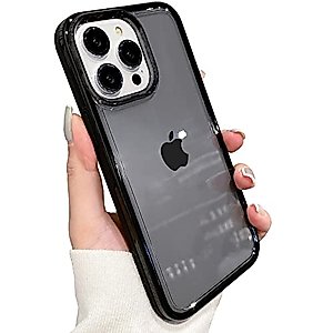 Clear Designed for iPhone 14 Pro Max Case, Cute Shockproof Military Grade Protection Hard Back Phone Case with Airbag Soft Edge, Slim Protective Bumper Cover for Women Men Girls (Black)