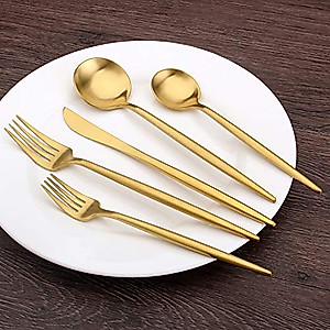 Matte Gold Silverware Set, sharecook 20-Piece Stainless Steel Satin Finish Flatware Set Service for 4, Kitchen Utensil Set, Tableware Cutlery Set for Home and Restaurant