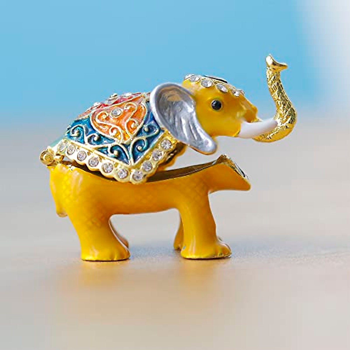 SEVENBEES Small Elephant Trinket Box - Hinged Enameled Jewelry Organizer with Unique Mini Ring and Earrings Compartments - Collectible Keepsake and Figurine for Home Decor - Mothers Day Gifts