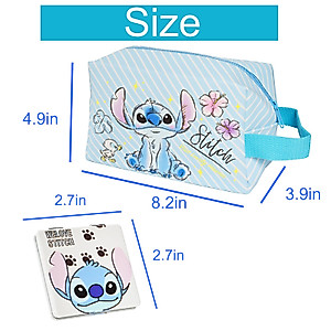 ENENSET Stitch Travel Cosmetic Bag, Large Capacity Cartoon Cosmetic Pouch Makeup Bag with Zipper, PU Travel Toiletry Bag Makeup Accessories Organizer