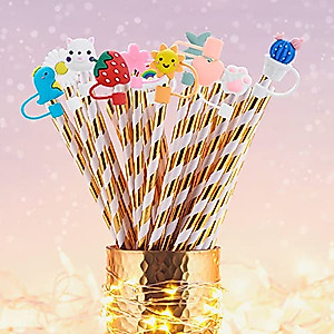 Lusofie 12Pcs Silicone Straw Tips Cover Reusable Straw Caps Portable Cartoon Straw Topper Dust Proof Straw Plugs for 6-8 mm Straws Outdoor Home Kitchen Party Decor