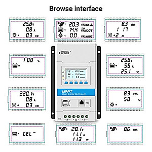 EPEVER 40A MPPT Solar Charge Controller 12V/24V Auto Solar Panel Charge Regulator with LED&LCD Display Double USB Port and MT50 Remote Meter Temperature Sensor RTS & PC Communication Cable RS485