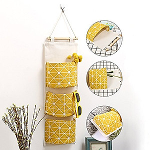 litymitzromq Hanging Organizer, 3 Pockets Wall Door Closet Home Hanging Storage Bag Linen Fabric Wardrobe Organizer Pouch Space Saving Household Tool Grey