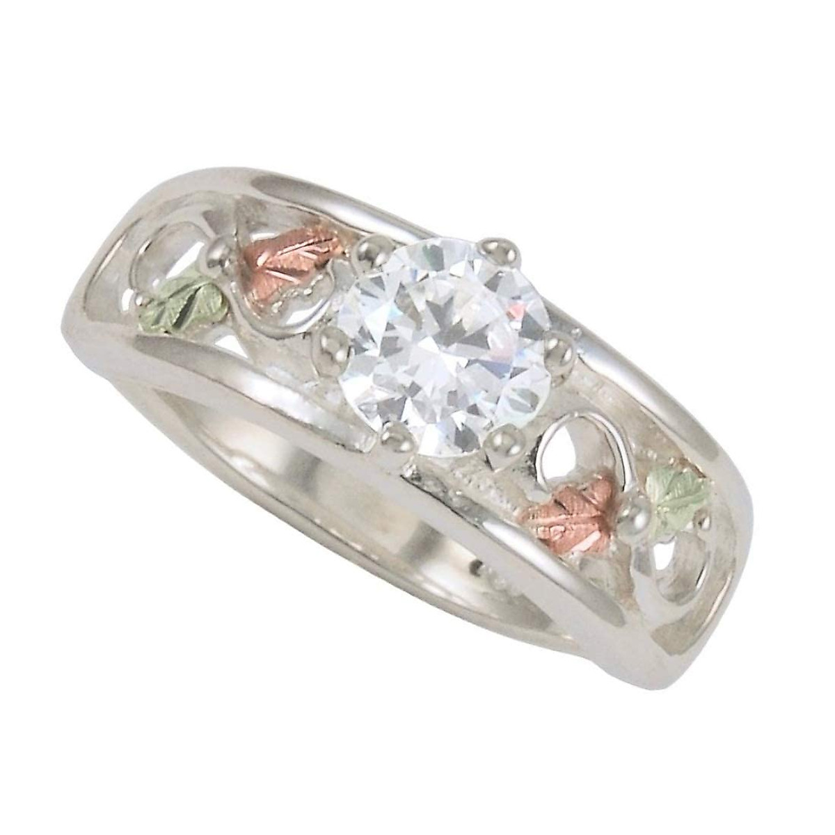 Round Cubic Zirconia Infinity Band, Sterling Silver, 12k Green and Rose Gold Black Hills Gold Size 7