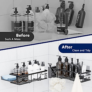 Eowihor Shower Caddy, 5 Pack Adhesive Bathroom Shower Organizer Large Capacity Shower Shelves Storage Stainless Shower Rack with Toothbrush Holders, Soap Holder and Removable Hooks for Home Kitchen