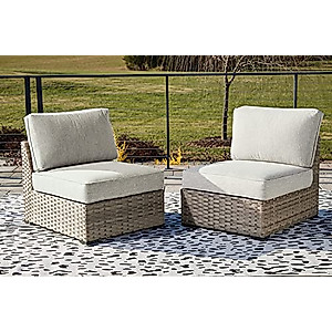 Signature Design by Ashley Outdoor Calworth Resin Wicker Patio Armless Chair, 2 Count, Beige