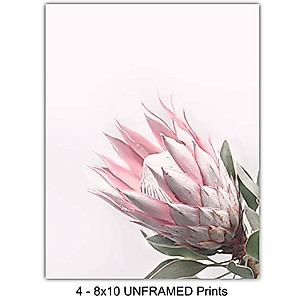 Flower Wall Art for Women - Shabby Chic Floral Home Decor, Decoration - Girls Bedroom, Living Room, Bathroom, Dining Room, Office - Pink Roses, Peonies, Succulents, Tropical Cactus - UNFRAMED 8x10 Set