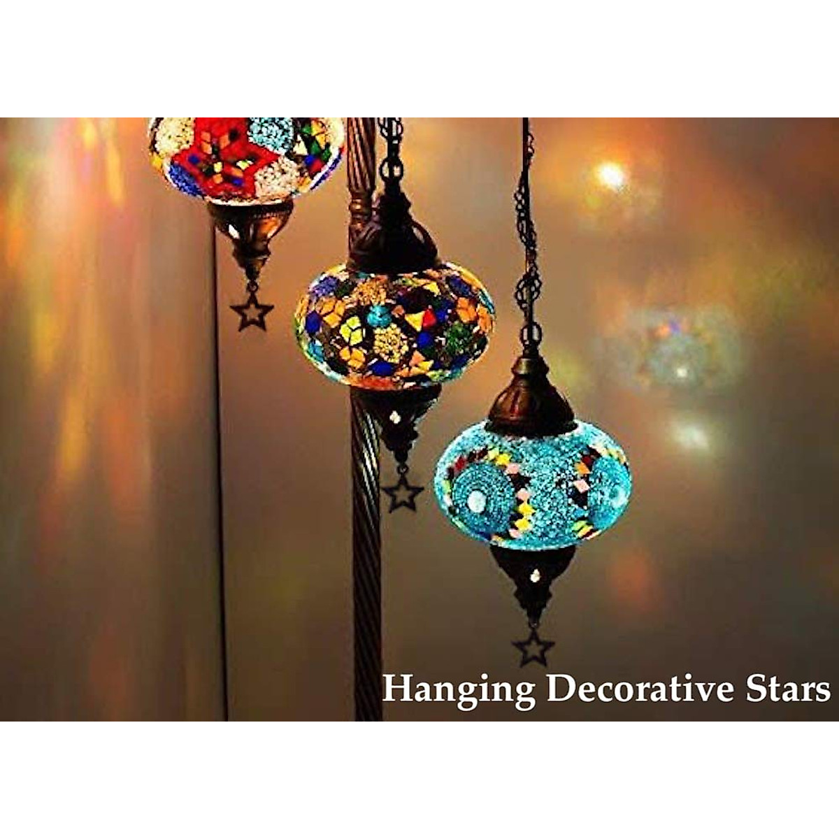 DEMMEX - 7 Big Globes Turkish Moroccan Mosaic Floor Lamp Light, Bohemian Boho Tiffany Mosaic Floor Lamp with North American Plug & Socket, 55" (Customize)