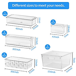 12-pack Clear Stackable Fridge Organizer with Lids, Egg Holder for Refrigerator, Plastic Refrigerator Organizer Bins with 4 Drain Trays, Fruit Storage Containers for Fridge