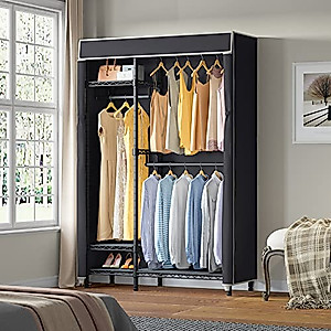 VIPEK V2C Wire Garment Rack Covered Clothes Rack with 3 Hanging Rods, Black Metal Clothing Rack with Black Oxford Fabric Cover Cover, Portable Closet Rack Free Standing Closet Wardrobe, Max Load 600LBS