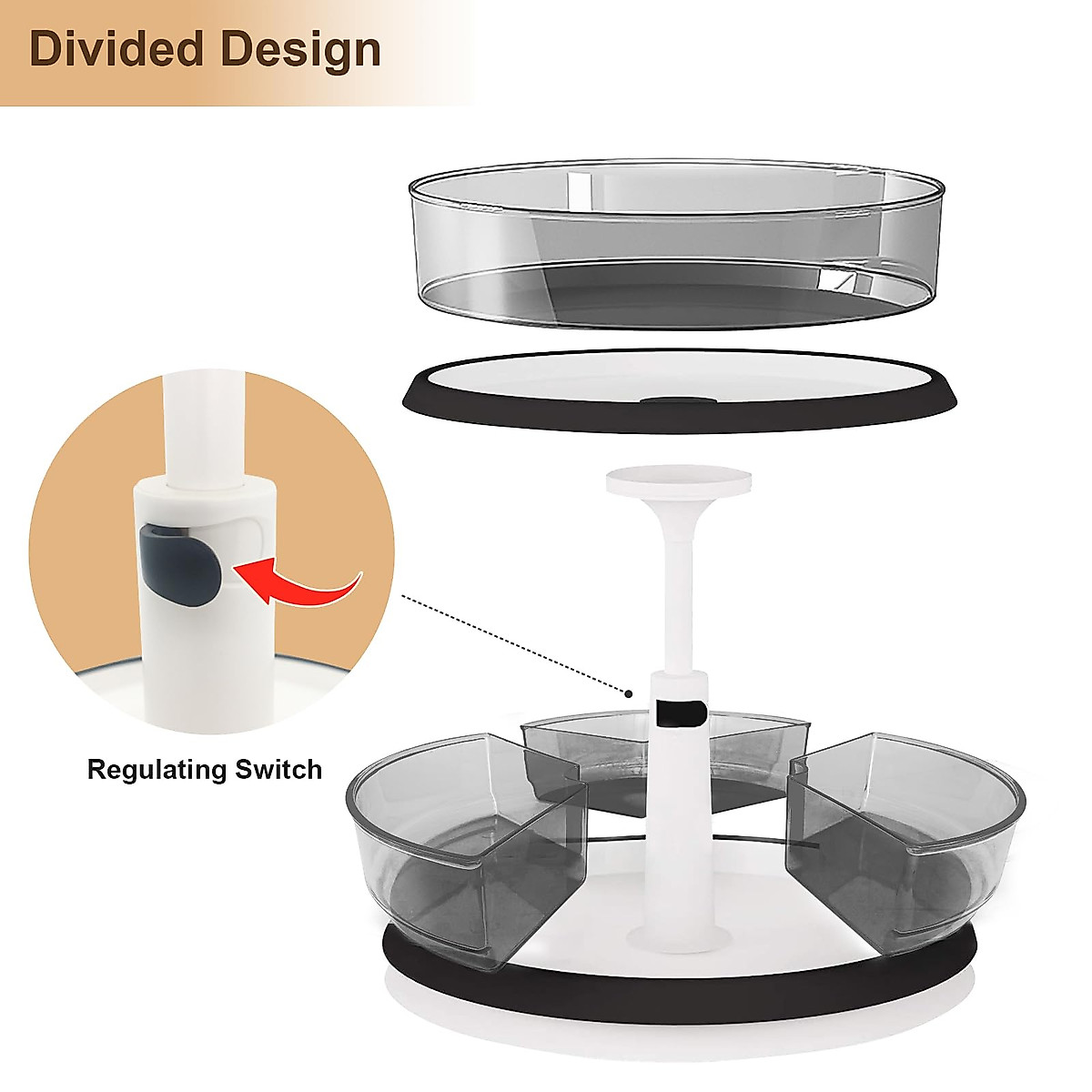 DIHUMK 2 Tier Lazy Susan Turntable Organizer for Medicine Cabinet Bottle Pantry Countertop with Clear Large Spice Rack 11 Inch Grey