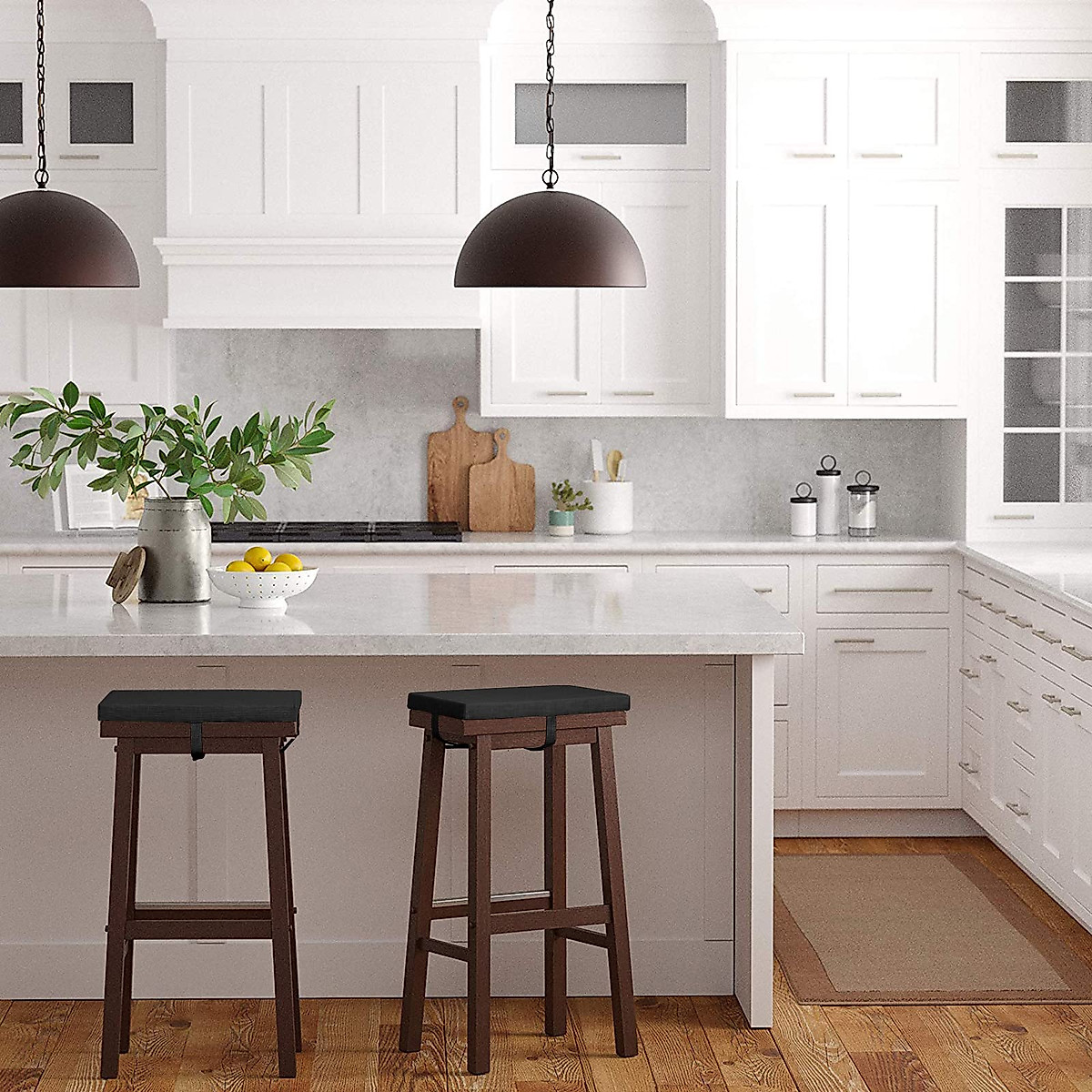 baibu Rectangle Bench Stool Cushion, Set of 4 Non-Slip Saddle Stool Seat Cushions Bar Stool Cushion with Machine Washable Cover - 4 Cushions Only (Black, 18x9.5x1.5in)