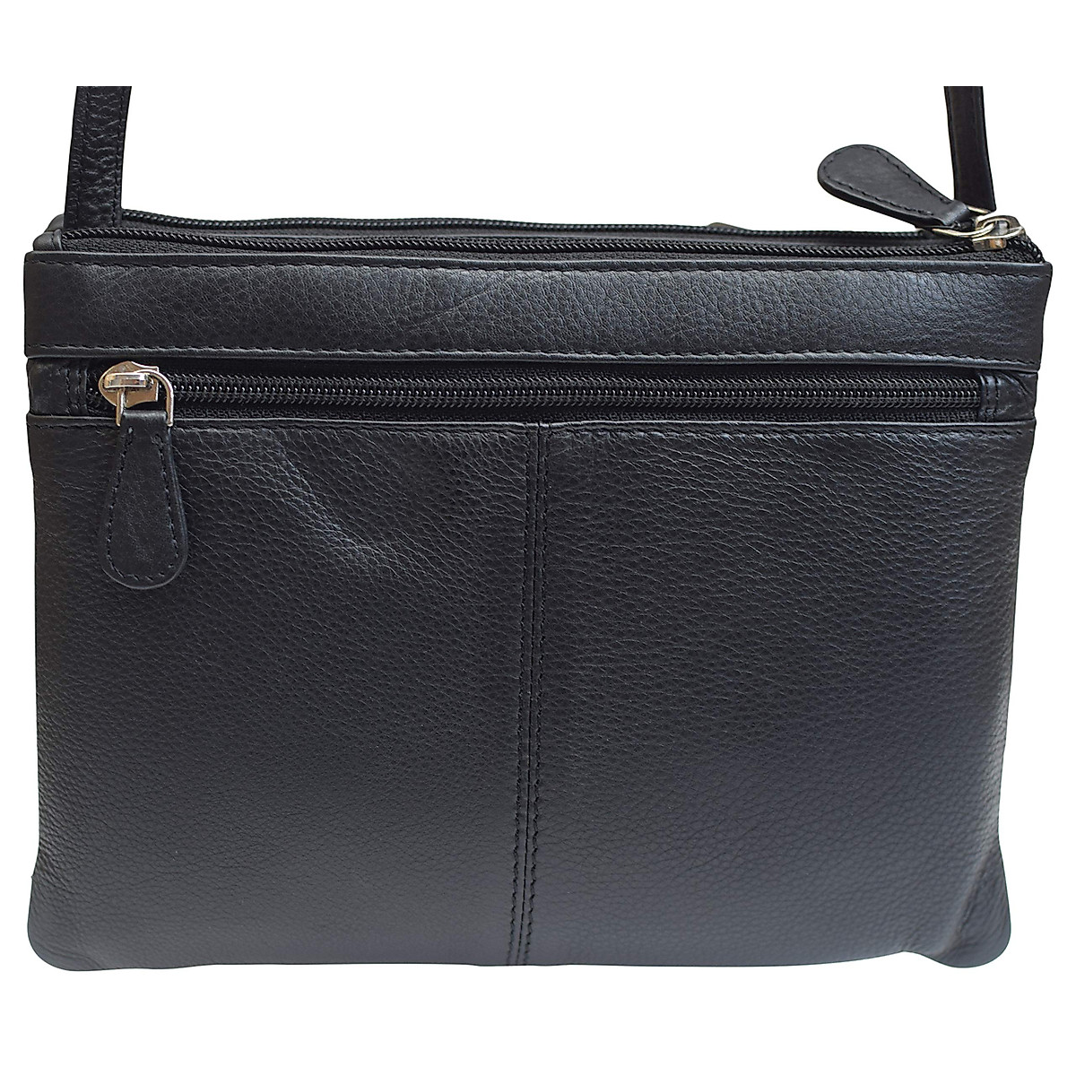 Swiss Marshal Genuine Leather Womens Purse Double Zipper Top Pockets Crossbody Shoulder Bag for Ladies (Black)