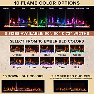 Modern Ember Highmark 50 Inch Smart Linear Electric Fireplace - Premium Flame with 10 Colors, Sleek Hidden Vent Design, Install Recessed in-Wall or Wall-Mount, WiFi and Voice-Enabled