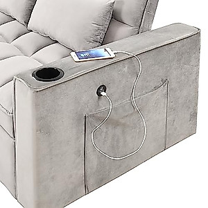 3 in 1 Upholstered Futon Sofa Convertible Twin Sofabed ,Foldable Tufted Loveseat with Pull Out Sleeper Couch Bed, Space Saving Love Seat Daybed W/Side Pockets ,USB Ports & Cupholders for Living Room