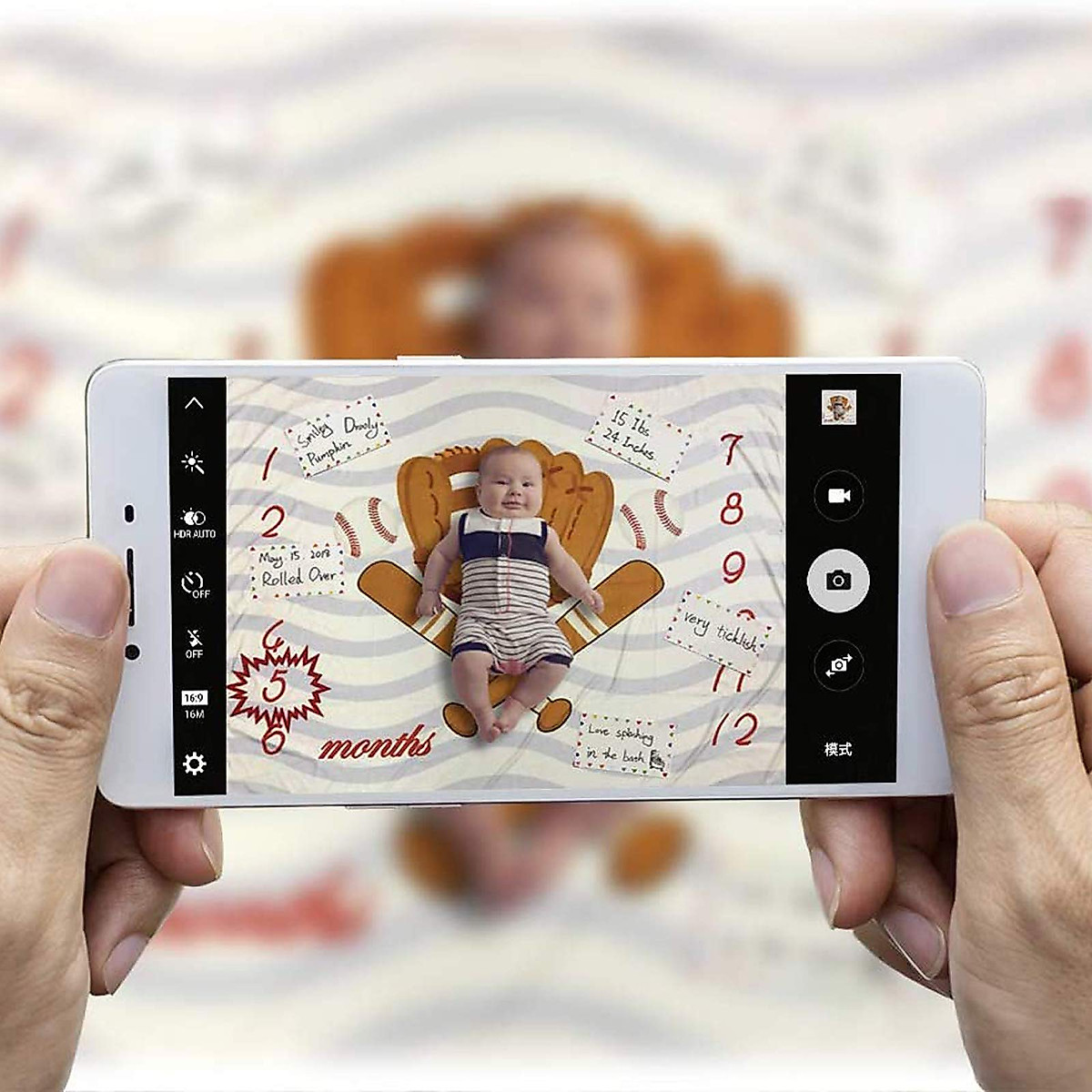 Homegician Baby Cotton Swaddle Blanket, Baseball Design, 40x50 Inch, Includes Props, Marker, and Birth Announcement Cards, Unisex