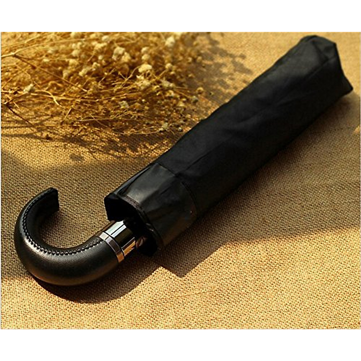 TRADE® Travel Umbrella, Cortex Hook Handle Auto Open & Close Vented Windproof UV Protection Umbrellas with 10 Metal Ribs and Large Canopy for Business Man (Black)