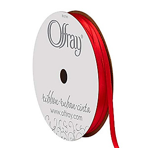 Offray Double Face Satin Craft Ribbon, 1/8-Inch x 24-Feet, Red