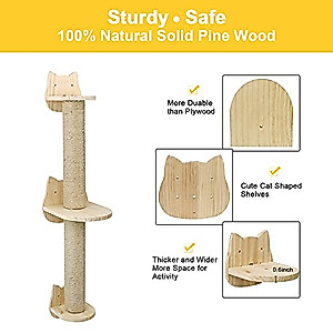 Wall Mounted Cat Scratching Post - Sisal Cat Scratcher Solid Wood Cat Wall Shelves Steps Cat Furniture for Indoor Large Cats Kittens, 38 Inch Tall Cat Ladder Post Tree in Mutil- Assembly Ways