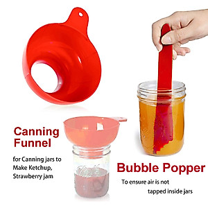 Canning Supplies Starter Kit, 304 Stainless Steel Canning Set Tools: Rack, Canning Funnel, Jar Lifter, Wrench, Tongs, Lid Lifter, Bubble Popper - Red 7 Piece