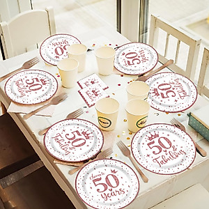 50th Birthday Tableware for Women - 96Pcs 50th Birthday Plates and Napkins | Rose Gold Party Supplies 50th Fabulous Happy Birthday Tableware Set | Cheers to 50 Years Party Decorations Serves 24 Guests