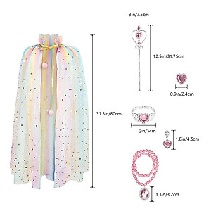 Fedio Princess Cape Set 7 Pieces Girls Princess Cloak with Tiara Crown, Wand for Little Girls Dress up (Rainbow)
