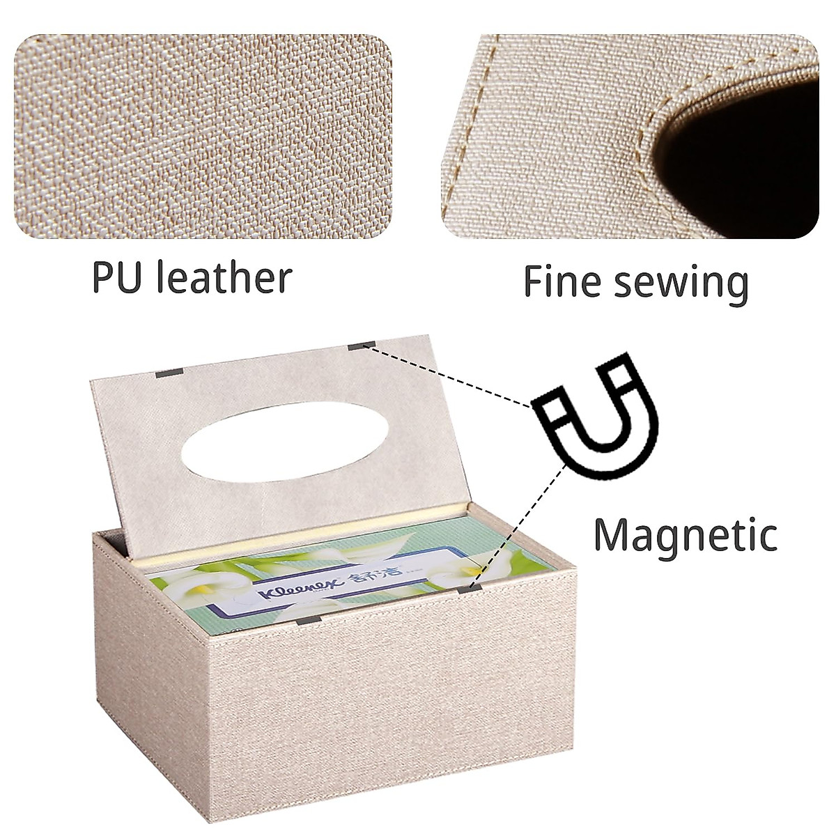 Tissue Box Cover Rectangular, Compatible with Kleenex Box Covers, Multifunctional Facial Tissue Box Holder with Remote Control Holder, Decorative Nighstand Organizer, Tissue Dispenser for Bathroom