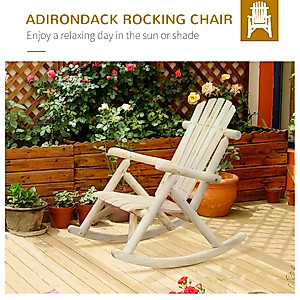 Outsunny Outdoor Wooden Rocking Chair, Single-Person Adirondack Rocking Patio Chair with Rustic High Back, Slatted Seat and Backrest for Indoor, Backyard, Garden, Carbonized