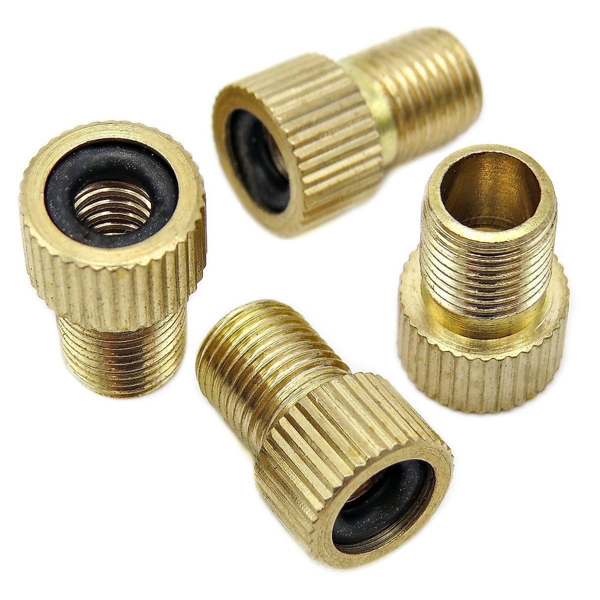 Bike Bits Brass Presta Valve Adapter - Convert Presta to Schrader - Inflate Tire Using Standard Bike Pump or Air Compressor (4 Pack)