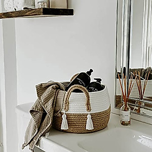 CherryNow Small Baby Basket for Toy Storage Basket for Living Room Cute Rope Basket with Handles Round Decorative Basket for Shelf