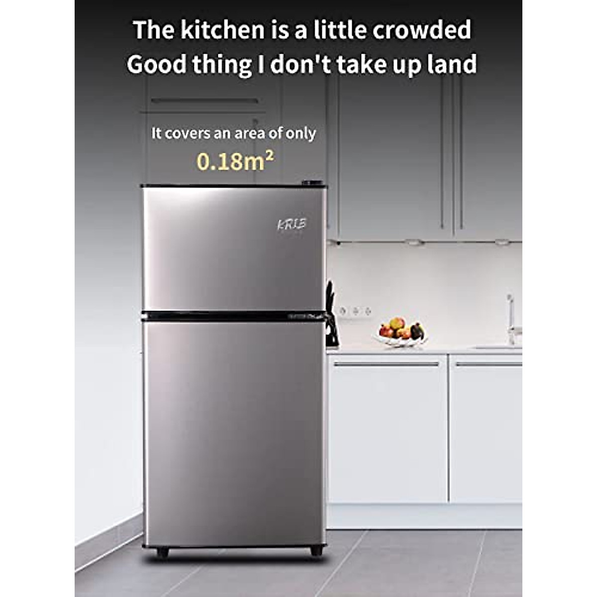 KRIB BLING Mini Fridge With Freezer,3.5 Cu. Ft Compact Refrigerator With 2 Doors,7- Level Adjustable Thermostat, Removable Glass Shelves For Bedroom, Office, Kitchen, Apartment, Dorm, Silver