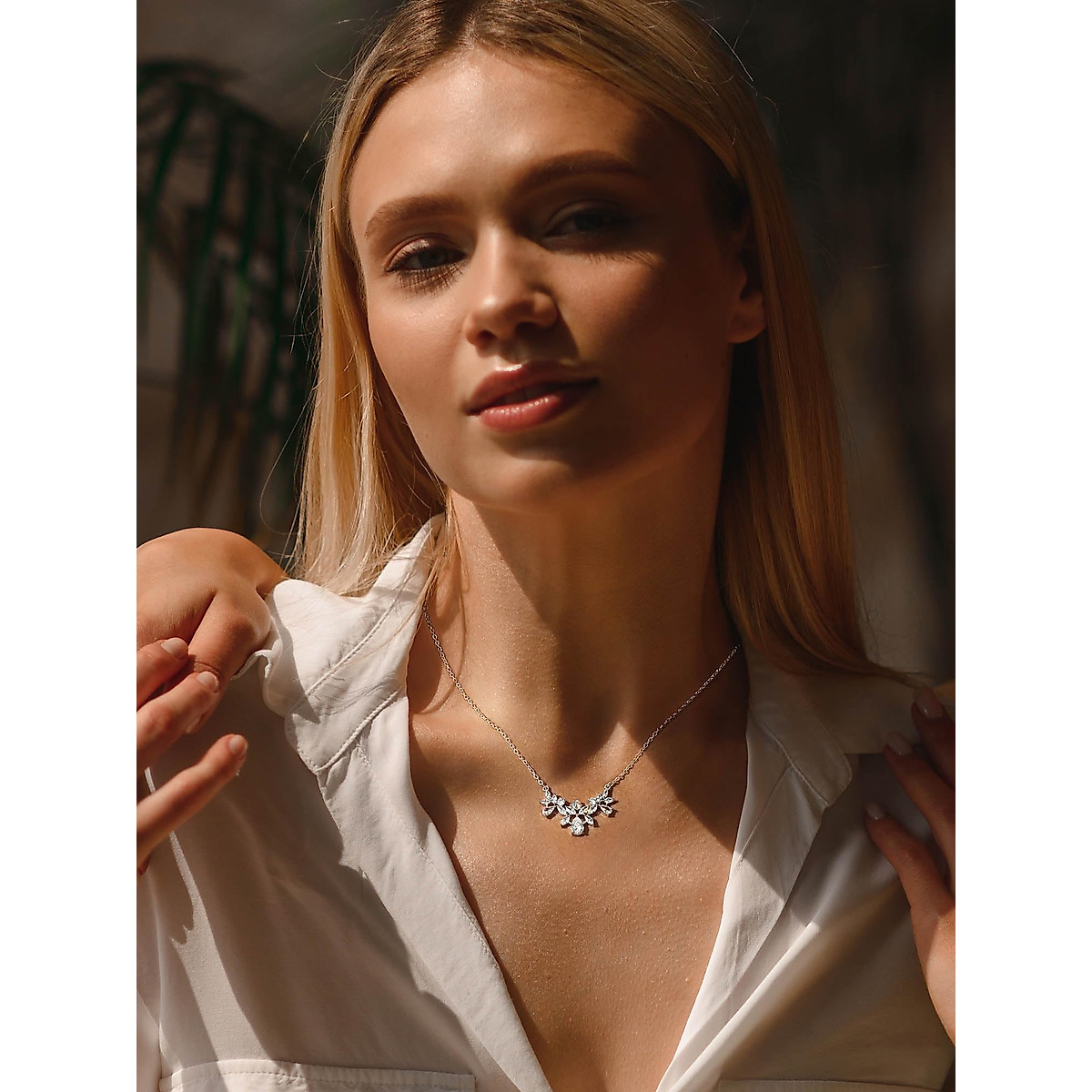 SWEETV Cubic Zirconia Wedding Bridal Backdrop Necklace for Brides, Crystal Dainty Back Necklace, Body Chain Jewelry for Women Prom, Silver