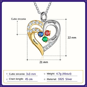 Jewelstruck Personalized Mothers Necklace with Birthstones Sterling Silver Promise Necklace for Women Engraved Names Family Anniversary Birthday Gifts for Mom Wife Nana Christmas