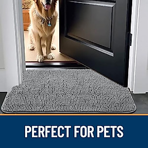 OLANLY Dog Door Mat for Muddy Paws 30x20, Absorbs Moisture and Dirt, Absorbent Non-Slip Washable Mat, Quick Dry Chenille, Mud Mat for Dogs, Entry Indoor Door Mat for Inside Floor, Grey