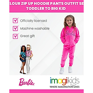 Barbie Little Girls Velour Zip Up Hoodie Pants Outfit Set Pink 7-8