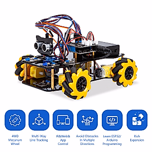 ACEBOTT Smart Robot Car Kit, 4WD Remote Control Car Compatible with Arduino IDE, Electronic Programming Project/STEM Education/Science Coding Kit for Teens and Adults Ages 12+ (V5.0 - Smart Robot Car)