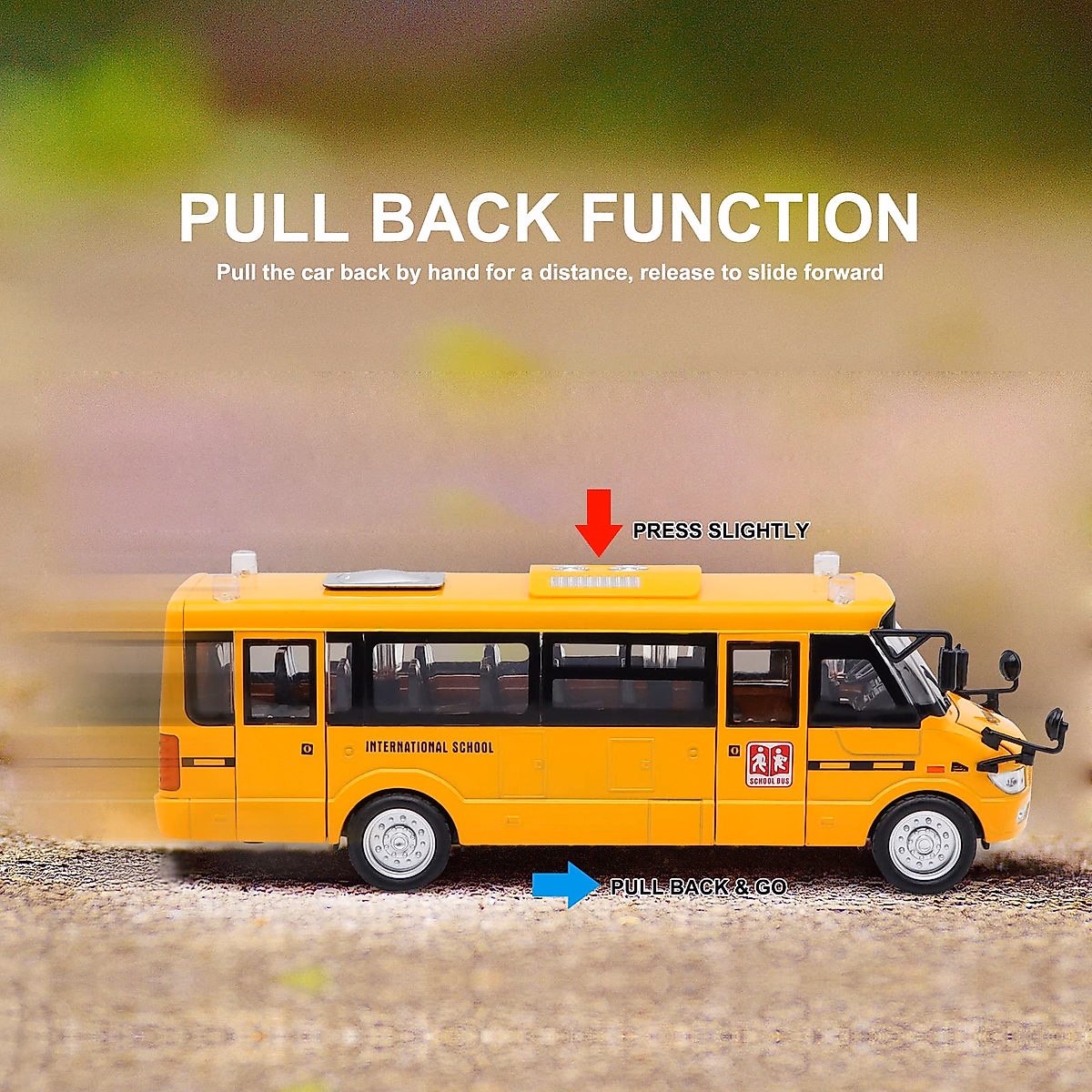 Ming You School Bus Toy for Toddlers - 9" Die-cast Pull Back Cars with Sounds Lights and Openable Doors, School Bus Toys for Kids Ages 4-8