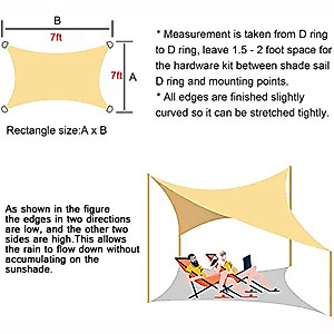 Errzom 7' X 7' Square Sun Shade Sail Canopy - UV Resistant Windproof, Waterproof, Super Durable, Patio Shades Sun Blocking for Patio Yard Backyard Light,Brown