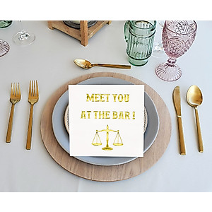 Meet You At The Bar Napkins, Law School Graduation Napkins, Law School Graduation Decorations Class of 2024, Law School Graduation Party Decorations 2024 (5 x 5 In, Gold Foil, 50-Pack)