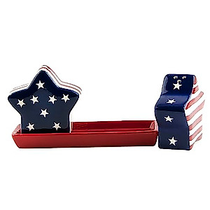 Patriotic 4th of July Stars & Stripes Salt and Pepper Shakers with a Tray