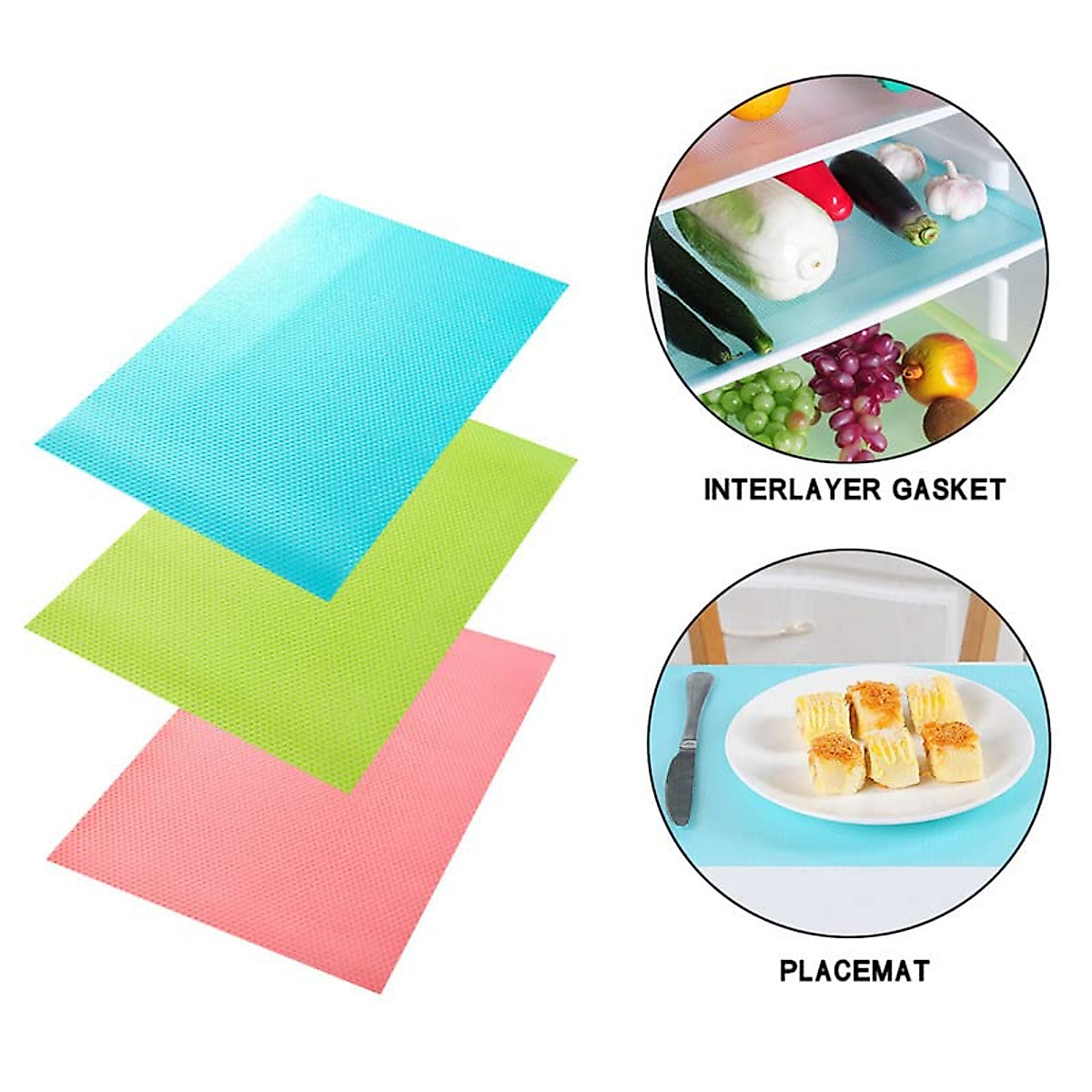 Refrigerator Liners,Fridge Mats Liners for Glass Shelves Washable Oilproof,EVA Shelf Mat Drawer Liner Protects Against Spills Can Be Cut-8 Pack Mixed(Blue+Green+Pink+White)