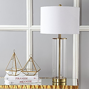 JONATHAN Y JYL2005A Collins 29" Glass LED Table Lamp Modern Contemporary Glam Bedside Desk Nightstand Lamp for Bedroom Living Room Office College Bookcase LED Bulb Included, Clear/Brass Gold