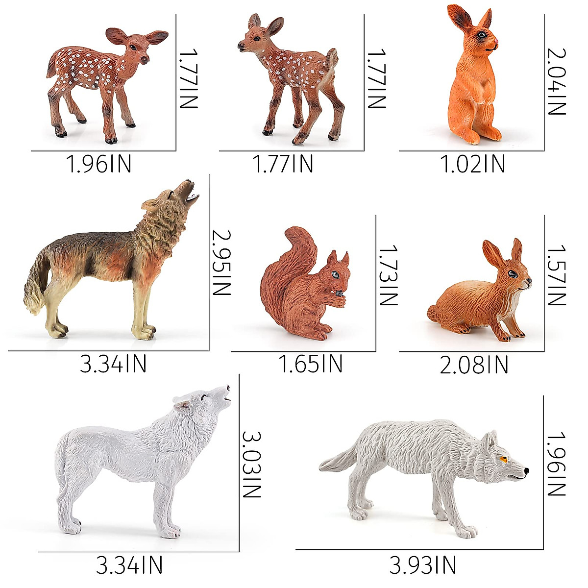 Woodland Animal Figurines Sets 8 PCS Wolf Rabbit Squirrel White-Tailed Deer Model Toys Decorations Preschool Educational for Boys Girls Kids