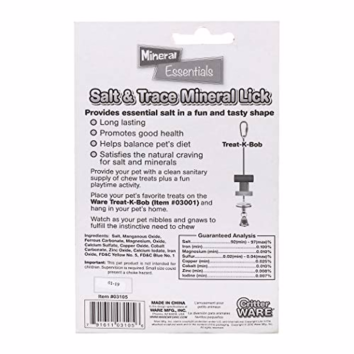 Ware Manufacturing 4 Pack of Salt & Mineral Lick, 2 Pieces Each, for Rabbits, Guinea Pigs, Chinchillas, Pet Rats, Hamsters, Gerbils and Other Small Animals