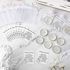 Coume 50 Set Funeral Favors Memorial Tealight Candles Unscented White Candles Funeral Gift Candles with Condolence Bereavement Cards and Organza Bags for Guest Furneral Party (Minimalist)