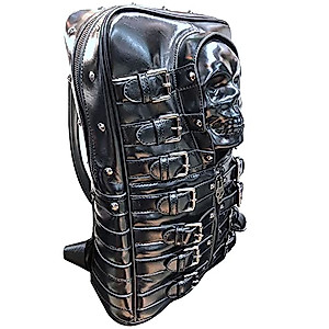 AMVIKS 3D Black Skull Backpack for Men,PU Leather Unisex Punk Style Travel Back Packs,Rivet Large Bags